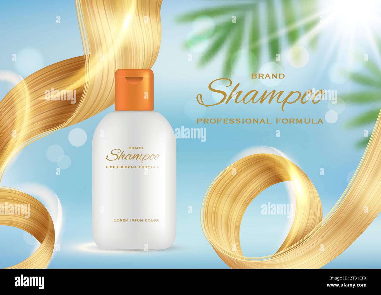 Shampoo ads. Realistic poster with illustration of protective hair with ...