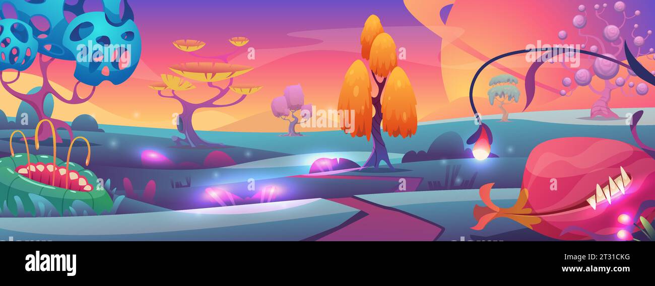 Fantasy background. Scary monster flowers with mouth exact vector ...