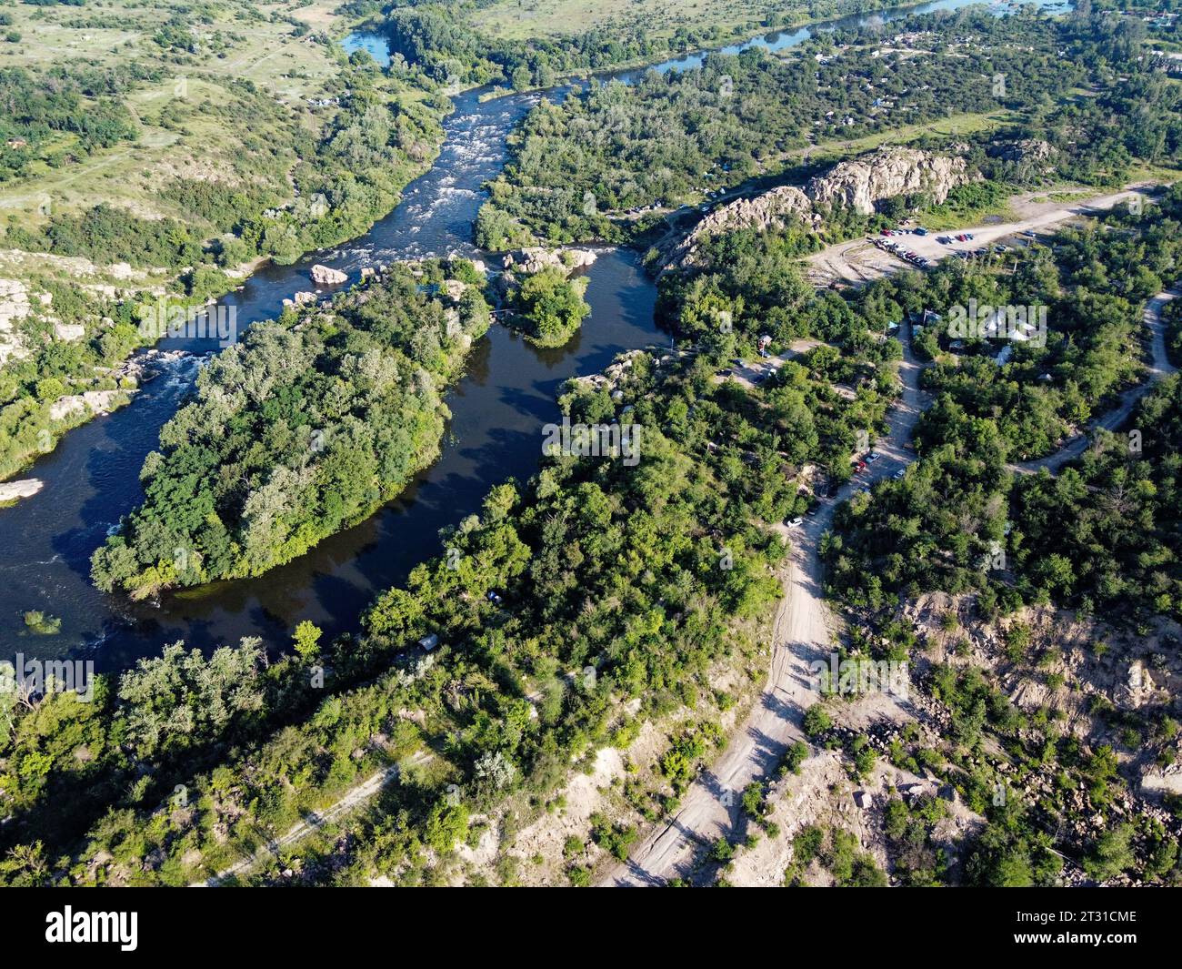 Winding bed of the Southern Bug river. River, landscape from a bird's ...