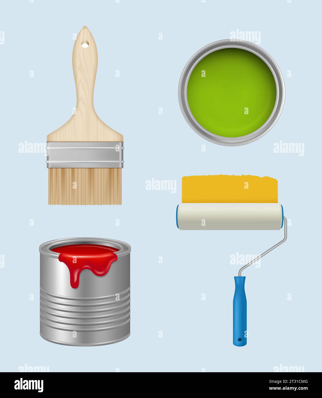 Paint tools. Brushes oil paint rollers for wall paintings decent vector ...