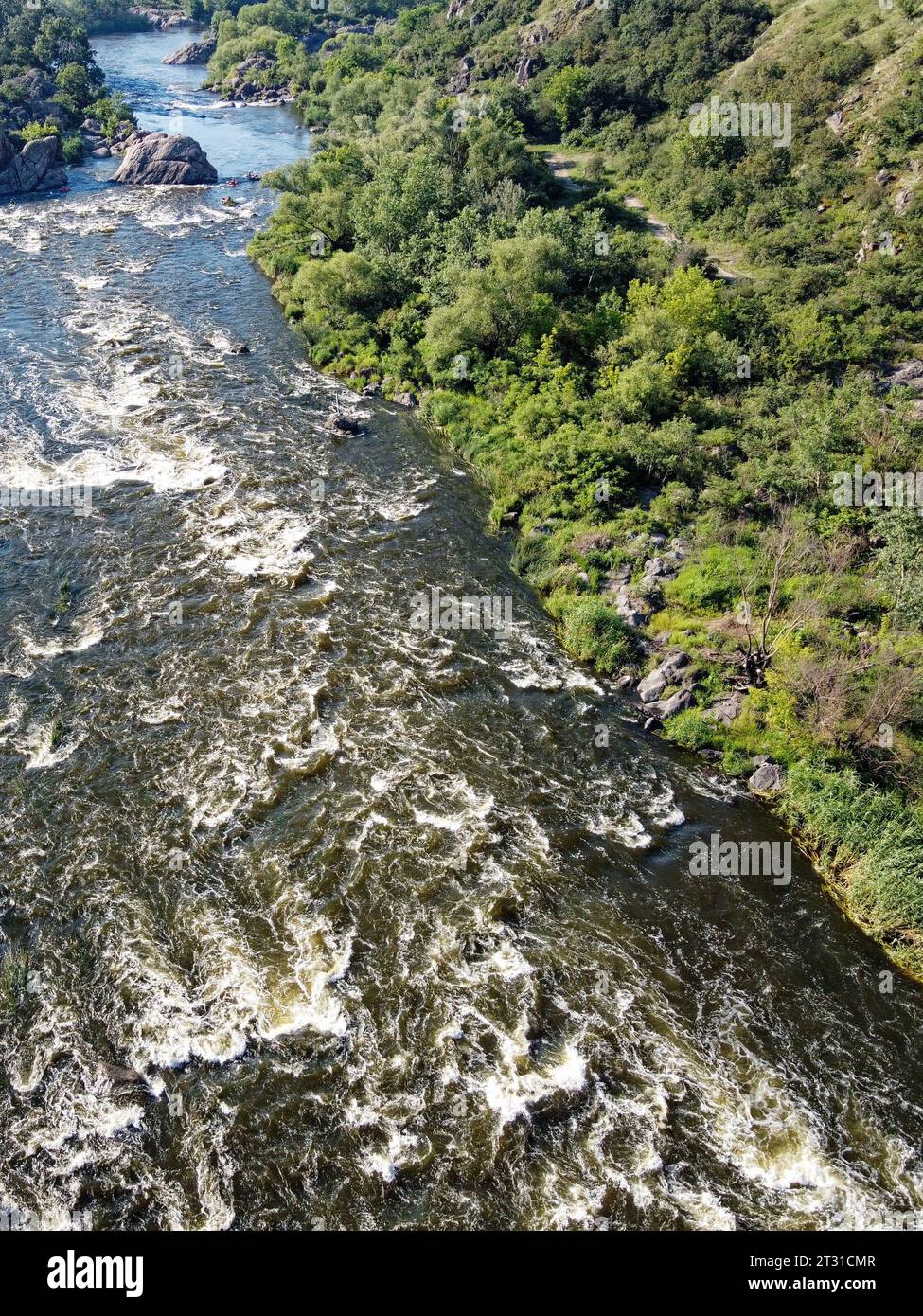 Picturesque river rapids on the Southern Bug. Rapid flow of the river ...
