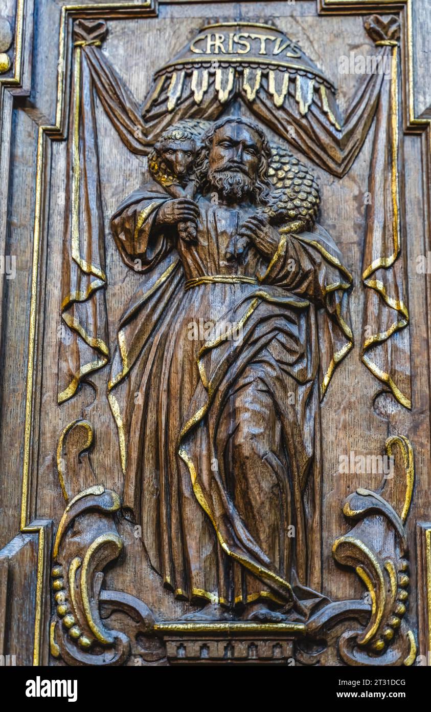 Jesus Christ Holding Lamb Carving Basilica St Catherine's Church Gdansk ...