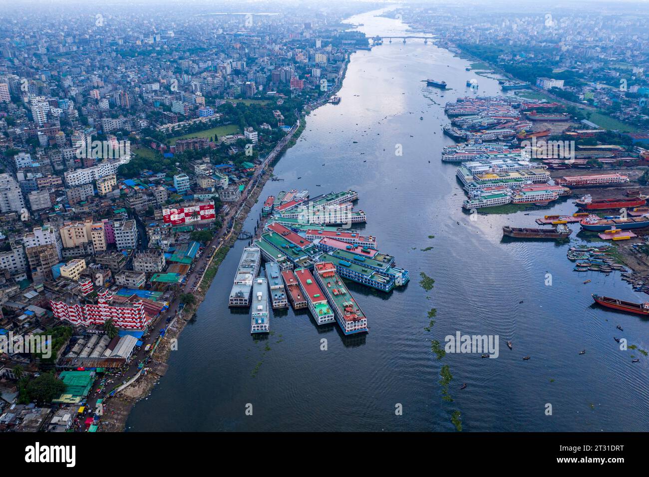 Aerial view of the Buriganga River of sadarghat area during a ...