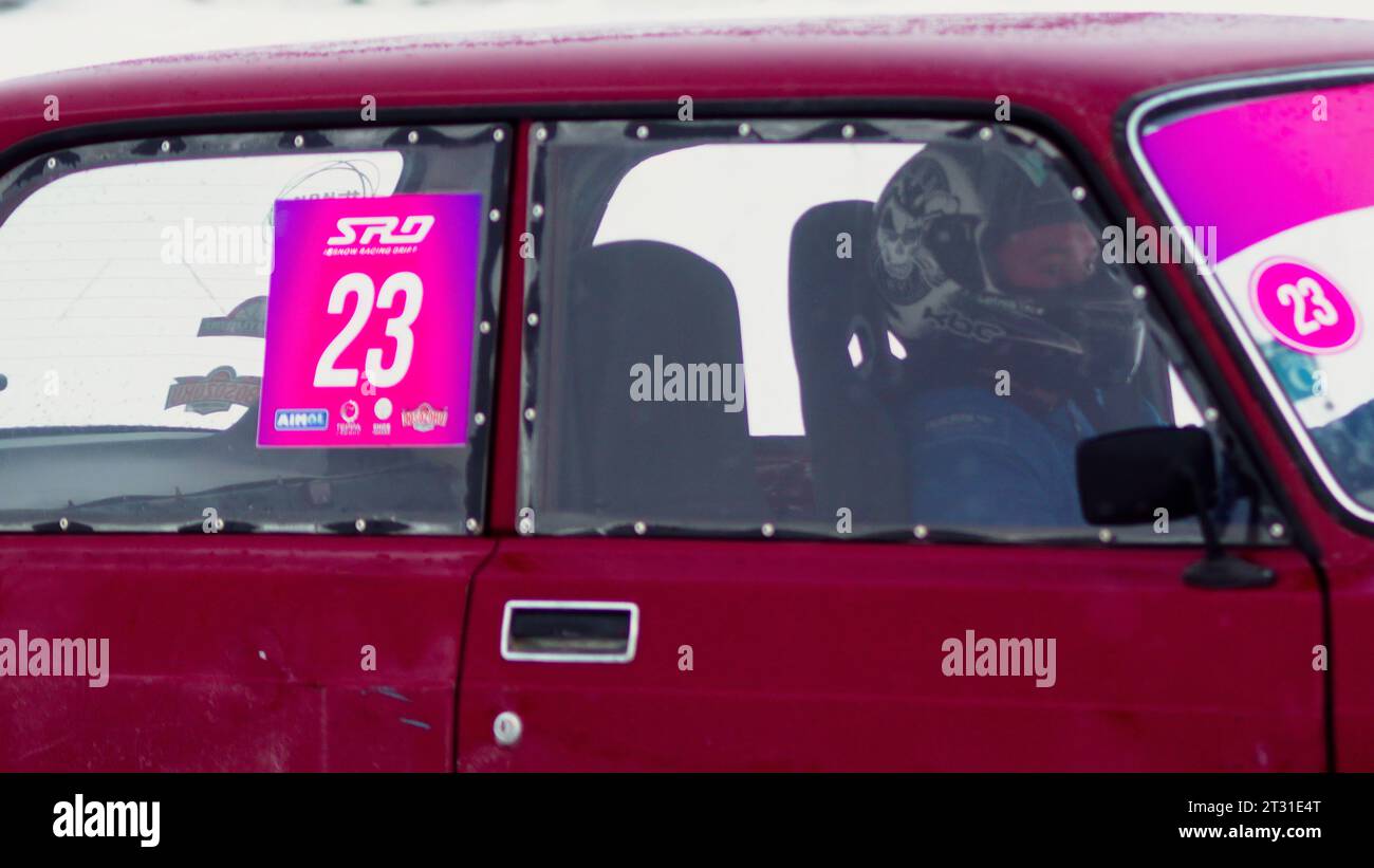 Motor rally in Russia. Clip. Russian cars of old models in snowy ...