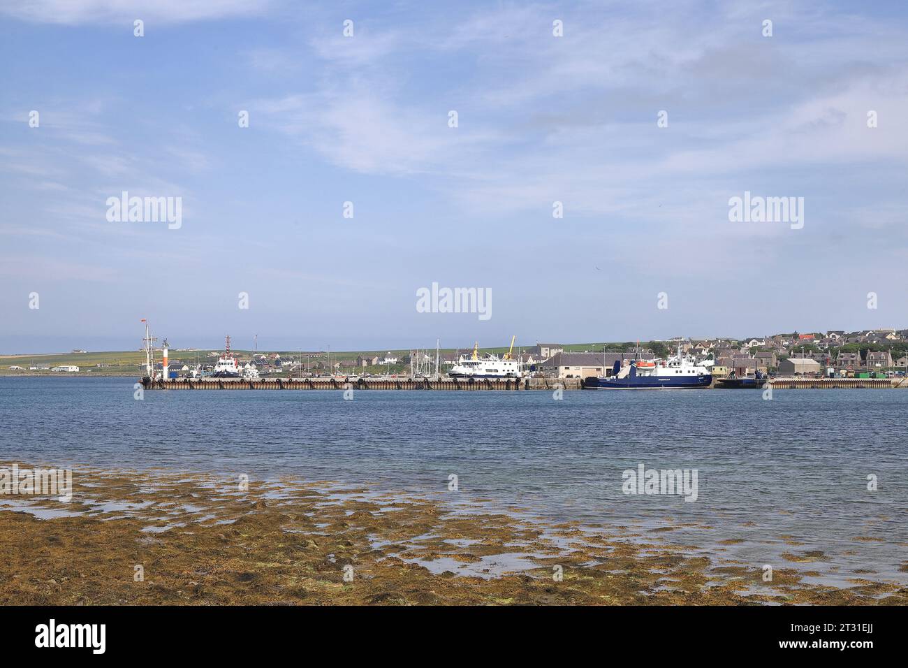 The view towards Kirkwall Pier. Kirkwall is the capital of Orkney and ...