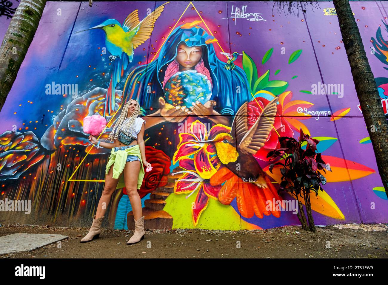Medellin, Colombia - January 9, 2023: Young tourist woman poses for a ...