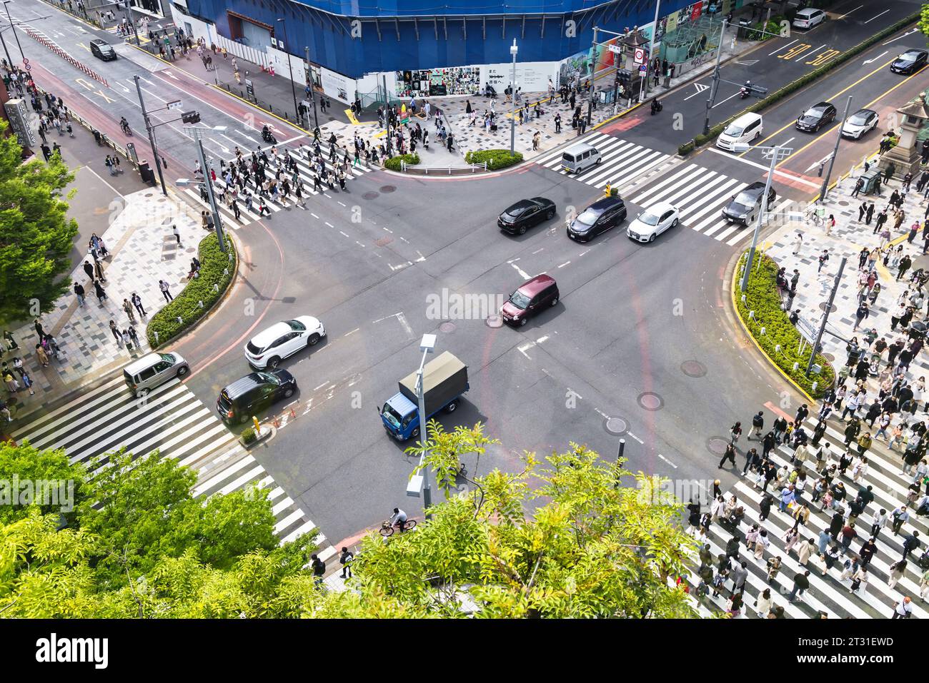 Tokyo, Japan - April 08, 2023: aerial view of an intersection with ...