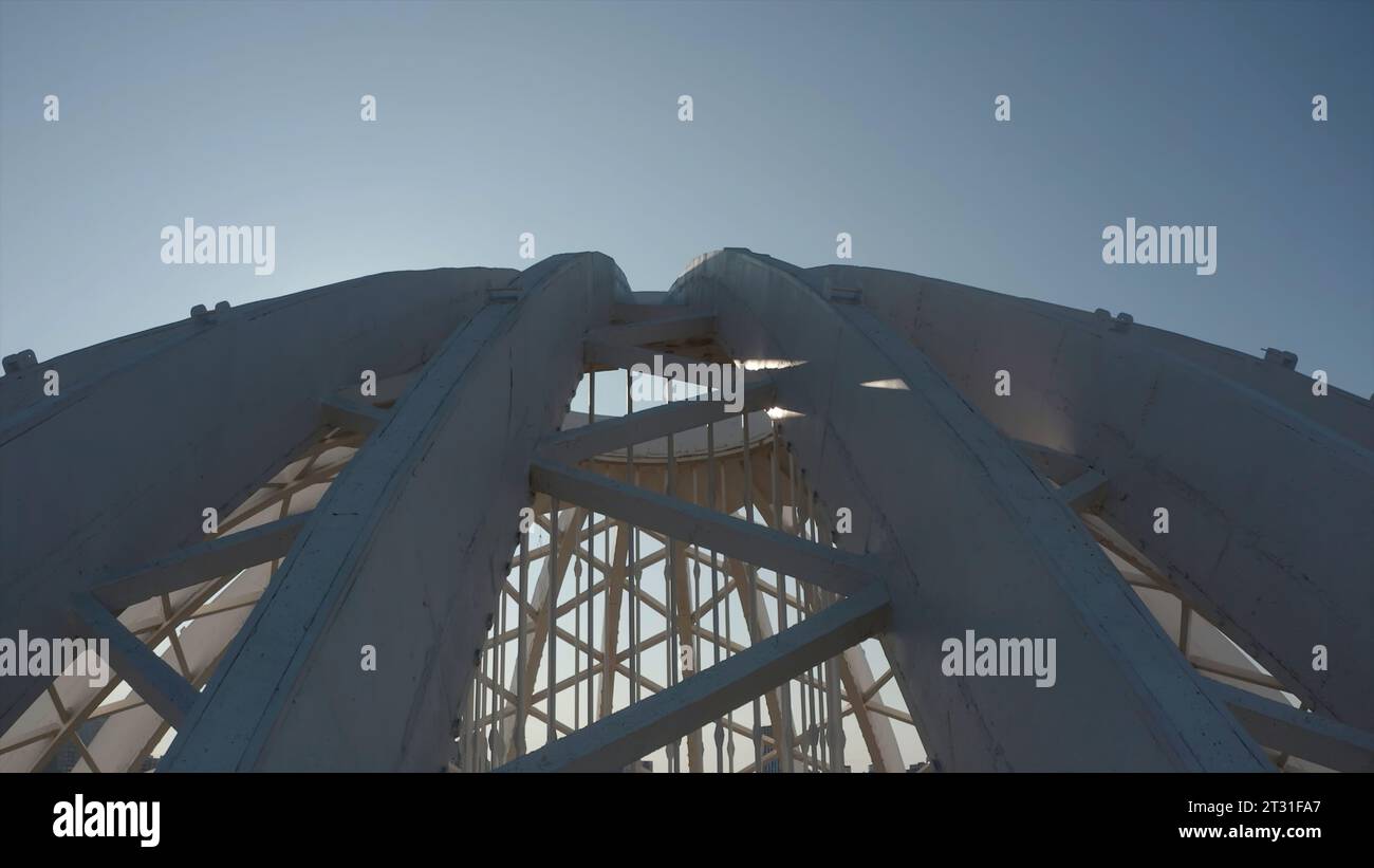 Beautiful domed structure. Stock footage. White air beams in dome structure. Top view of domed ...