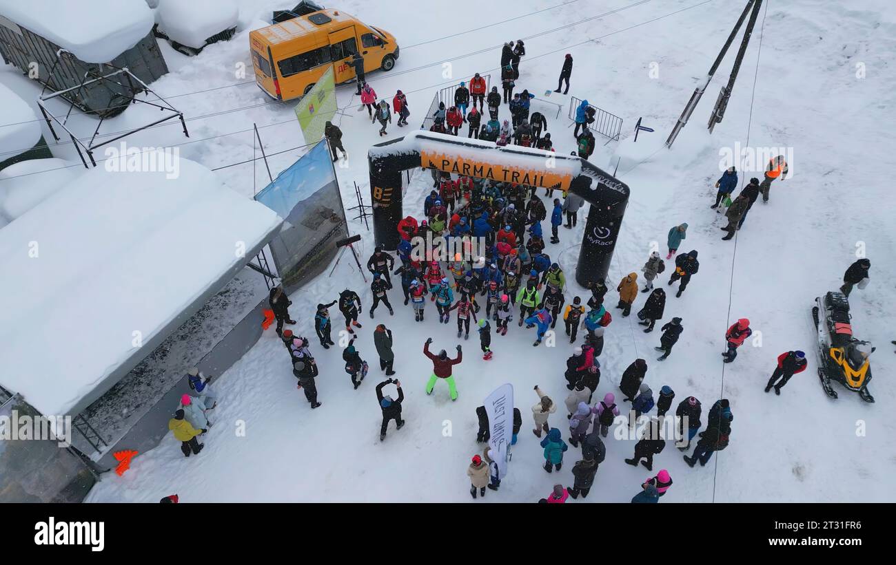 Switzerland, Bern - January 20, 2023: Top view of crowd of people at ...
