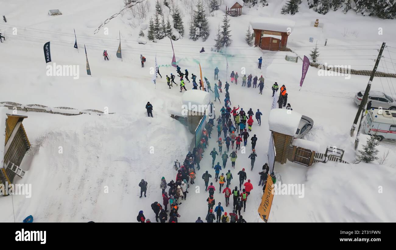 Switzerland, Bern - January 20, 2023: Top view of crowd of people at ...