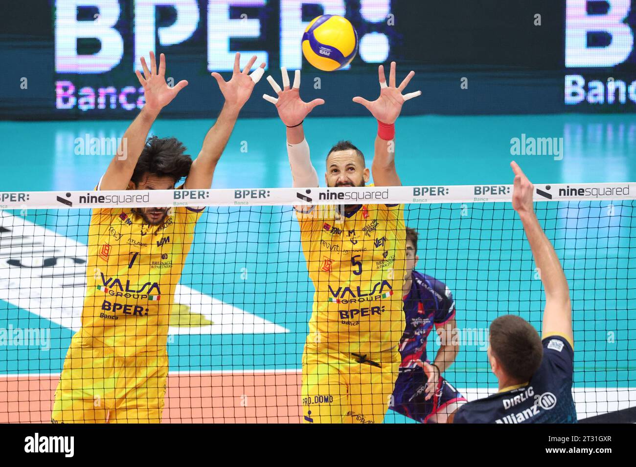 Modena, Italy. 22nd Oct, 2023. Modena Volley defense during Valsa Group ...