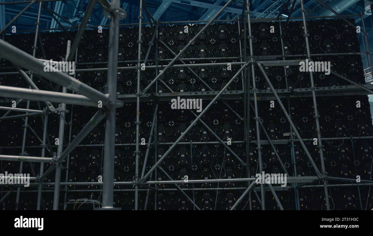 Steel beams on stage. Stock footage. Construction of musical stage of ...