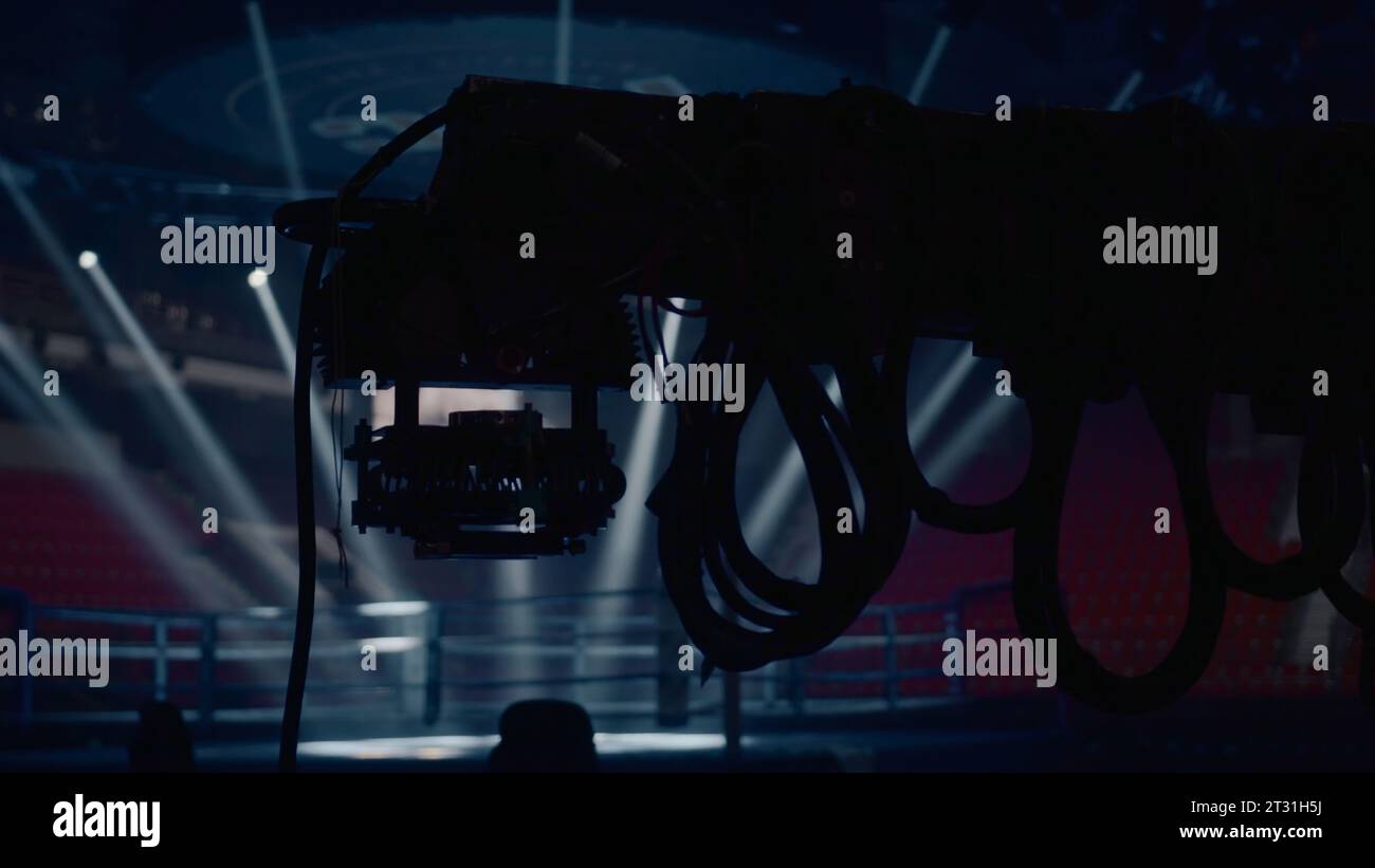 View of concert hall with moving spotlights. Stock footage. Structures ...