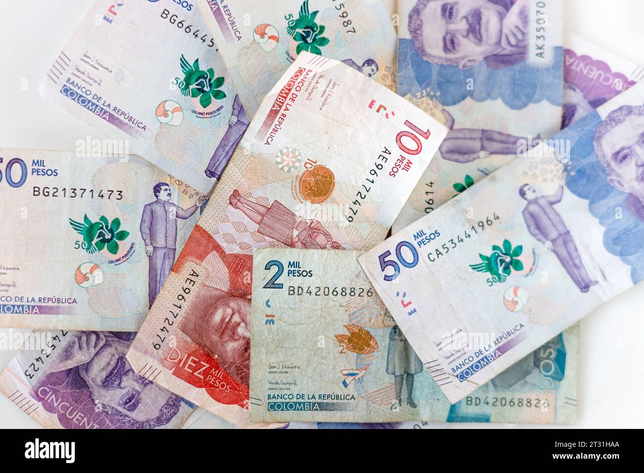 Macro closeup of Colombian pesos of different values Stock Photo - Alamy