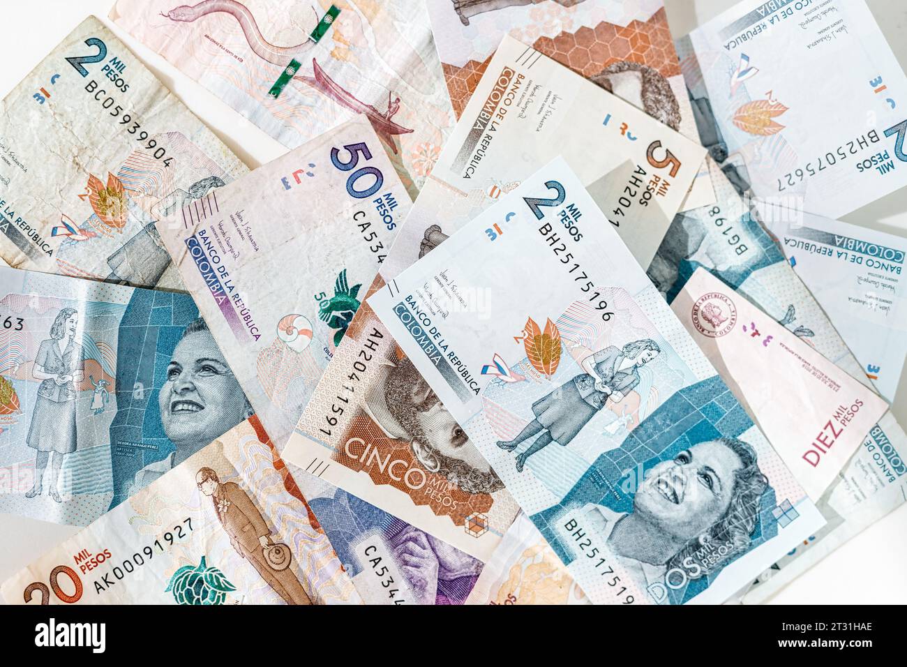 Macro closeup of Colombian pesos of different values Stock Photo - Alamy