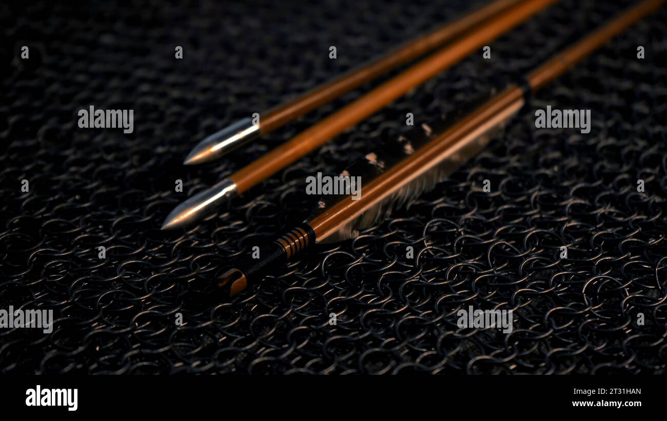 Thin arrows. Media. An iron table with small thin sharpened arrows ...