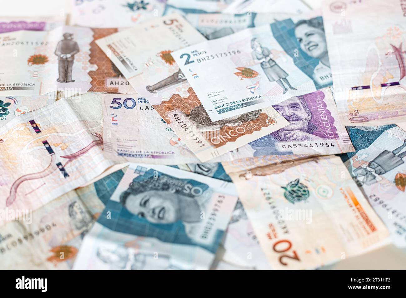 Macro closeup of Colombian pesos of different values Stock Photo - Alamy