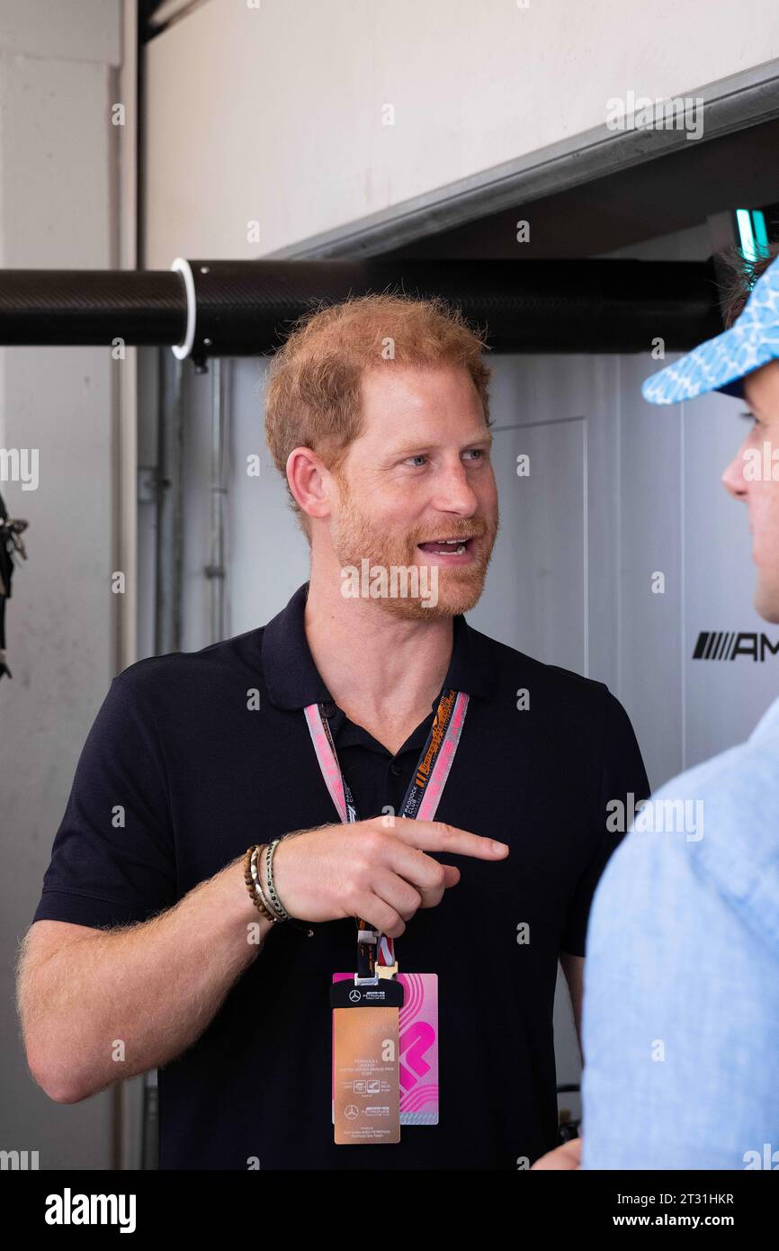 October 22, 2023: Prince Harry, Duke of Sussex talking with Petronas F1 ...