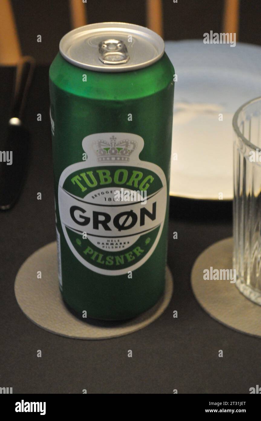 Copenhagen, Denmark /22 October. 2023/Green tuborg plsner or tuborg ...