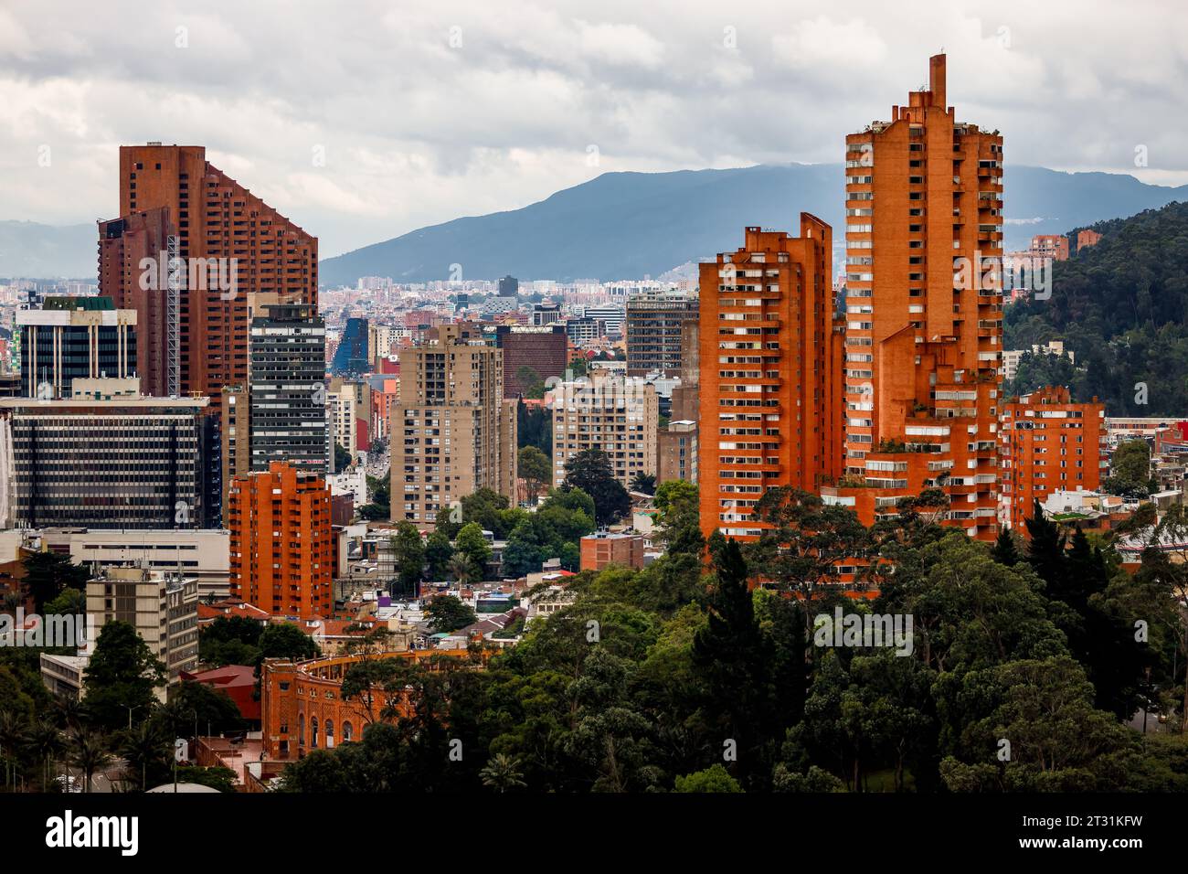 Panoramic view of residential buildings and bullring in Bogota ...