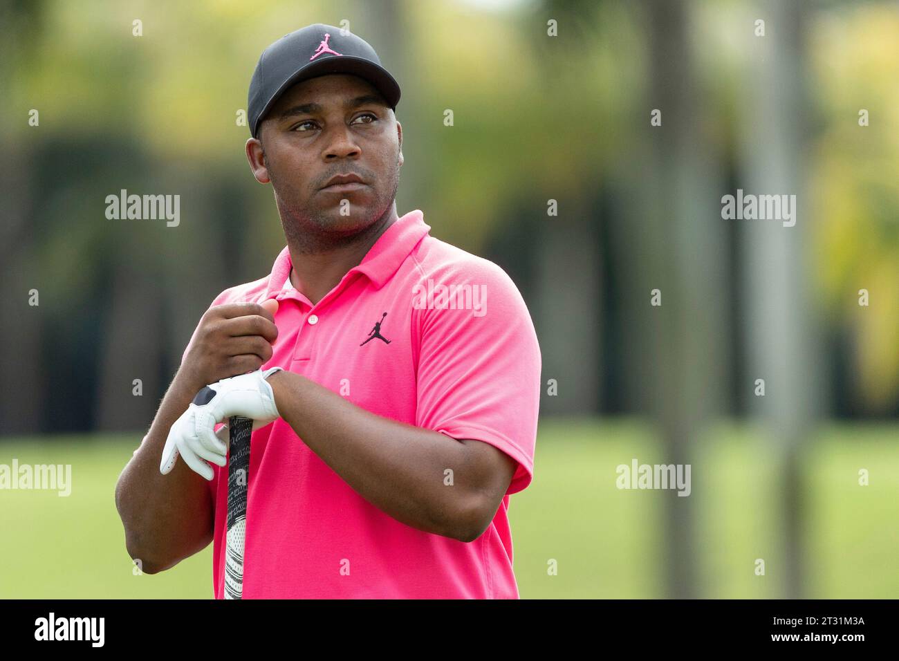 Harold Varner III of RangeGoats GC looks on from the second tee during ...