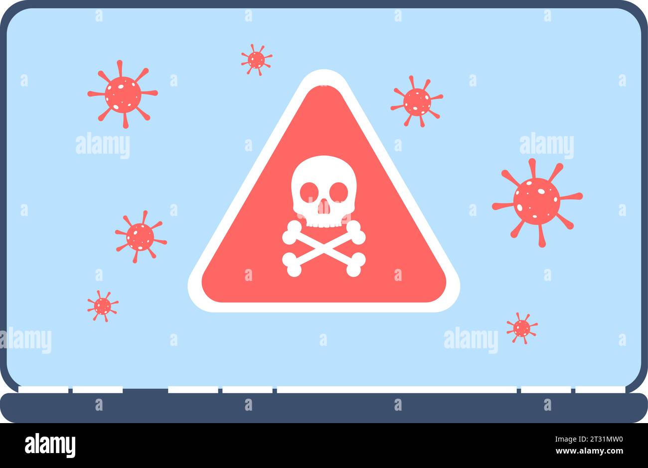 Virus alert detection on laptop screen. Scamming or spamming, threat of phishing, trojan or ...