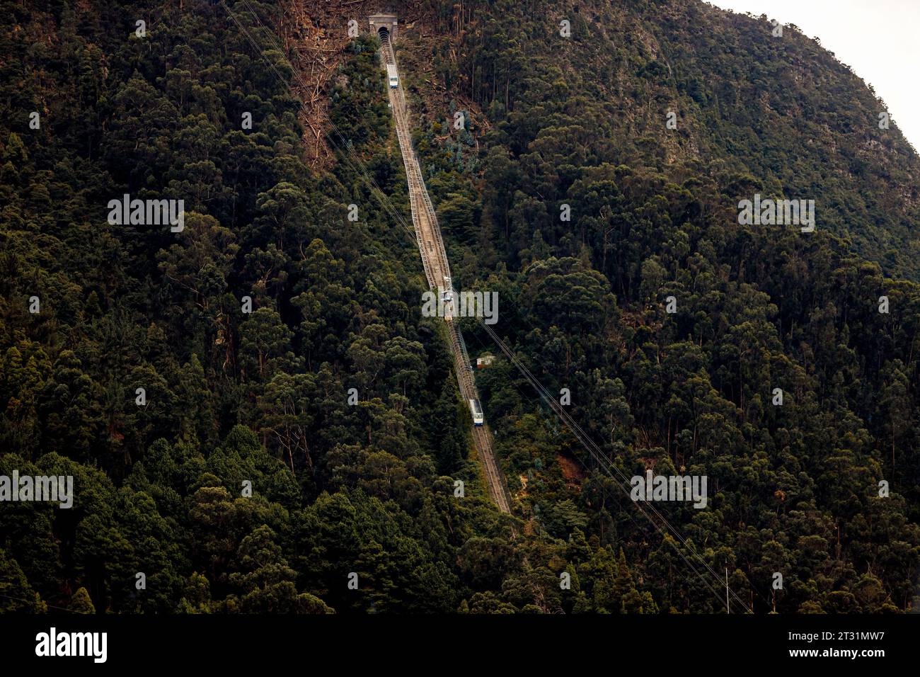 Funicular and cable car of the Monserrate hill in Bogota, Colombia ...