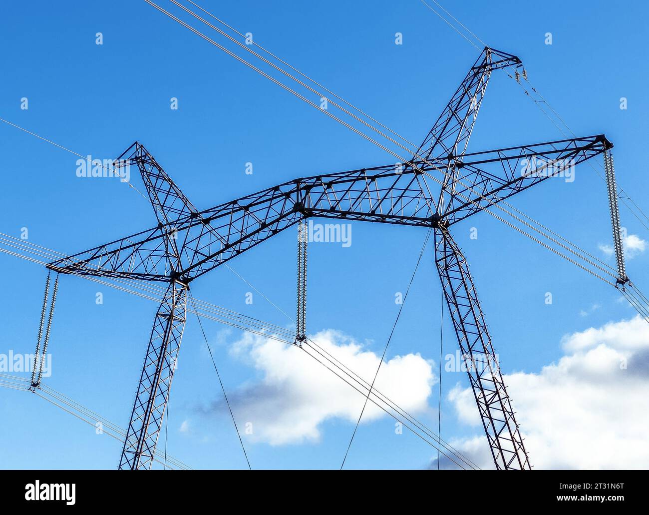 Electricity tower, mast, pole with wires. Electric energy transmission ...