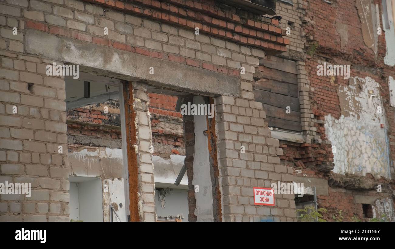 Old abandoned house with collapsed walls. Clip. Abandoned residential ...