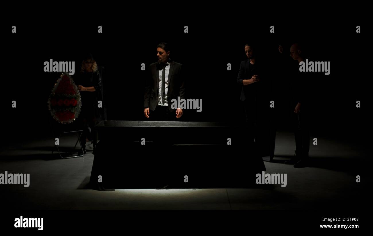 Theater stage. Stock footage. A drama unfolding with actors and a ...