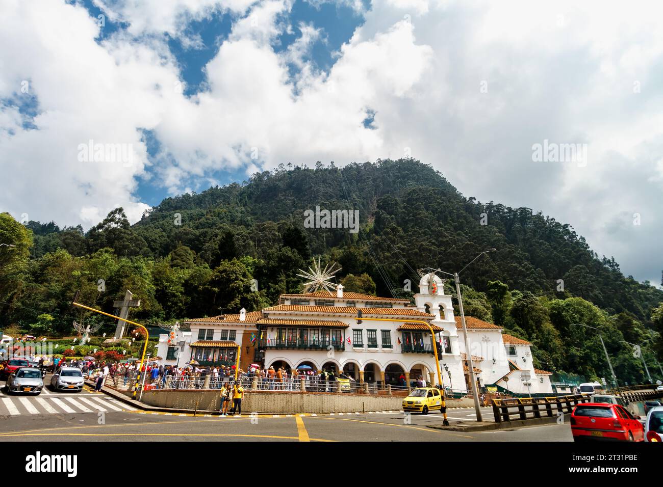 Bogota, Colombia - January 2, 2023: Dozens of tourists line up to climb ...