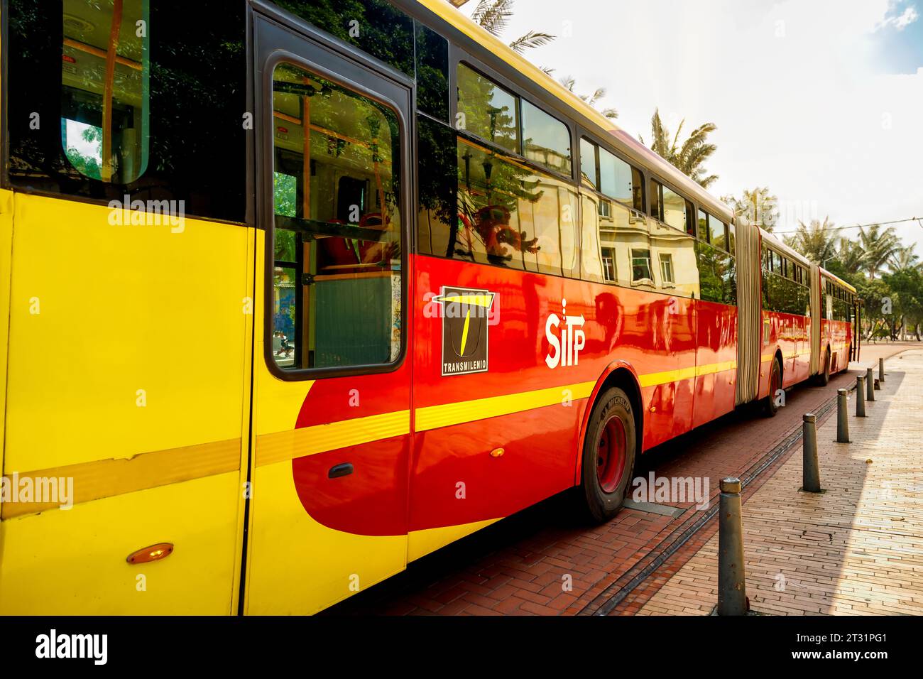 Bogota, Colombia - January 2, 2023: Transmilenio bus departs down a ...