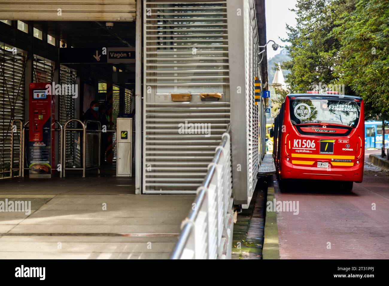 Bogota, Colombia - January 3, 2023: Transmilenio bus arriving at Las ...