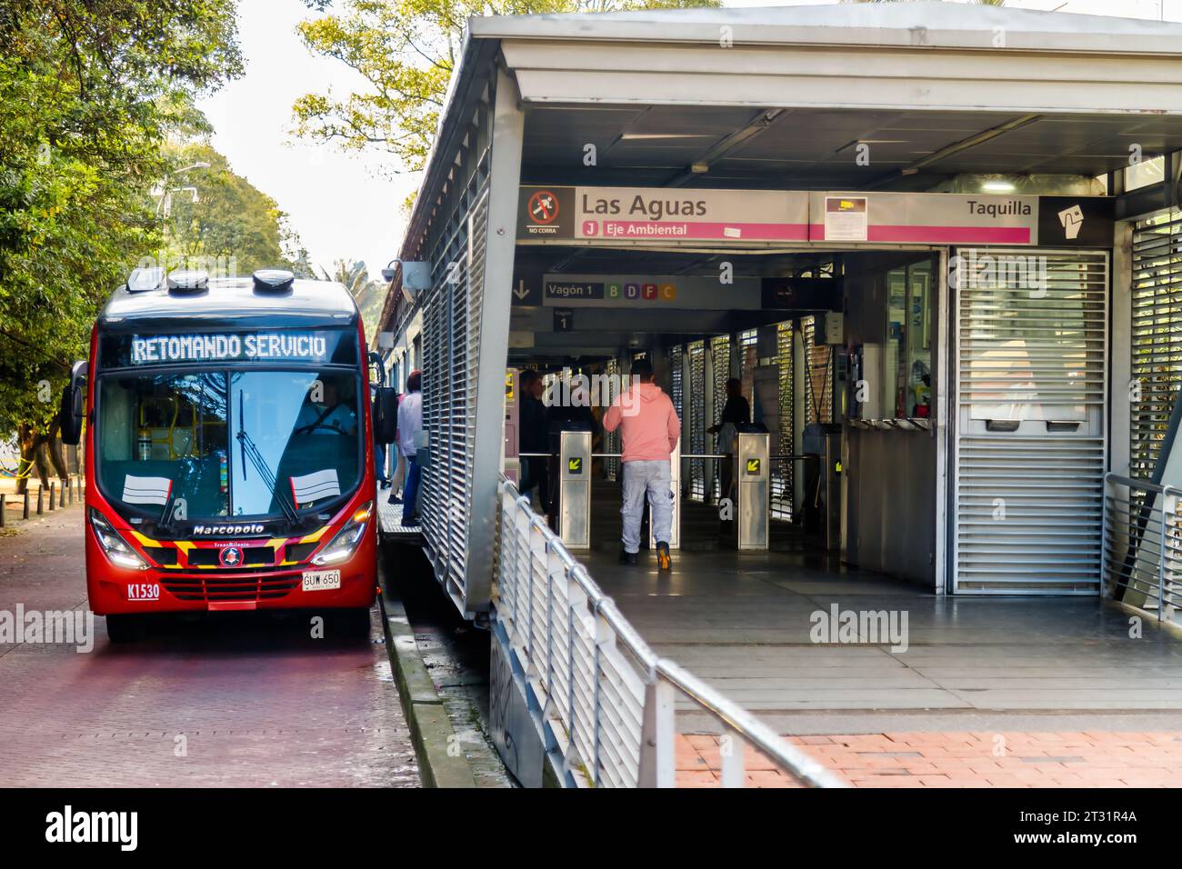 Bogota, Colombia - January 3, 2023: Transmilenio bus arriving at Las ...