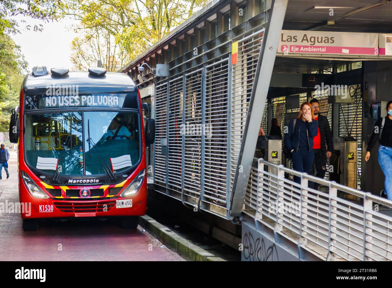 Bogota, Colombia - January 3, 2023: Transmilenio bus arriving at Las ...