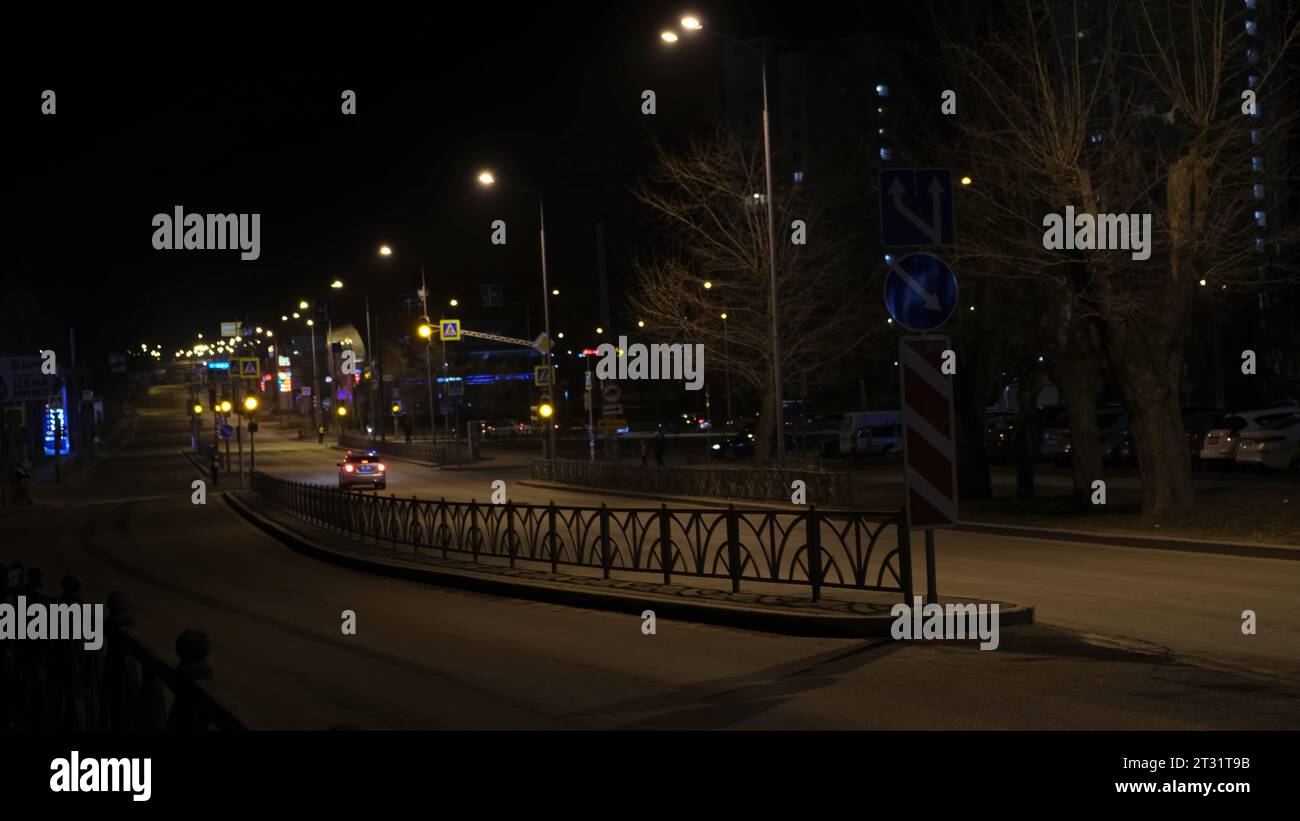 Street with police car. Concept. Night street with patrolling police ...