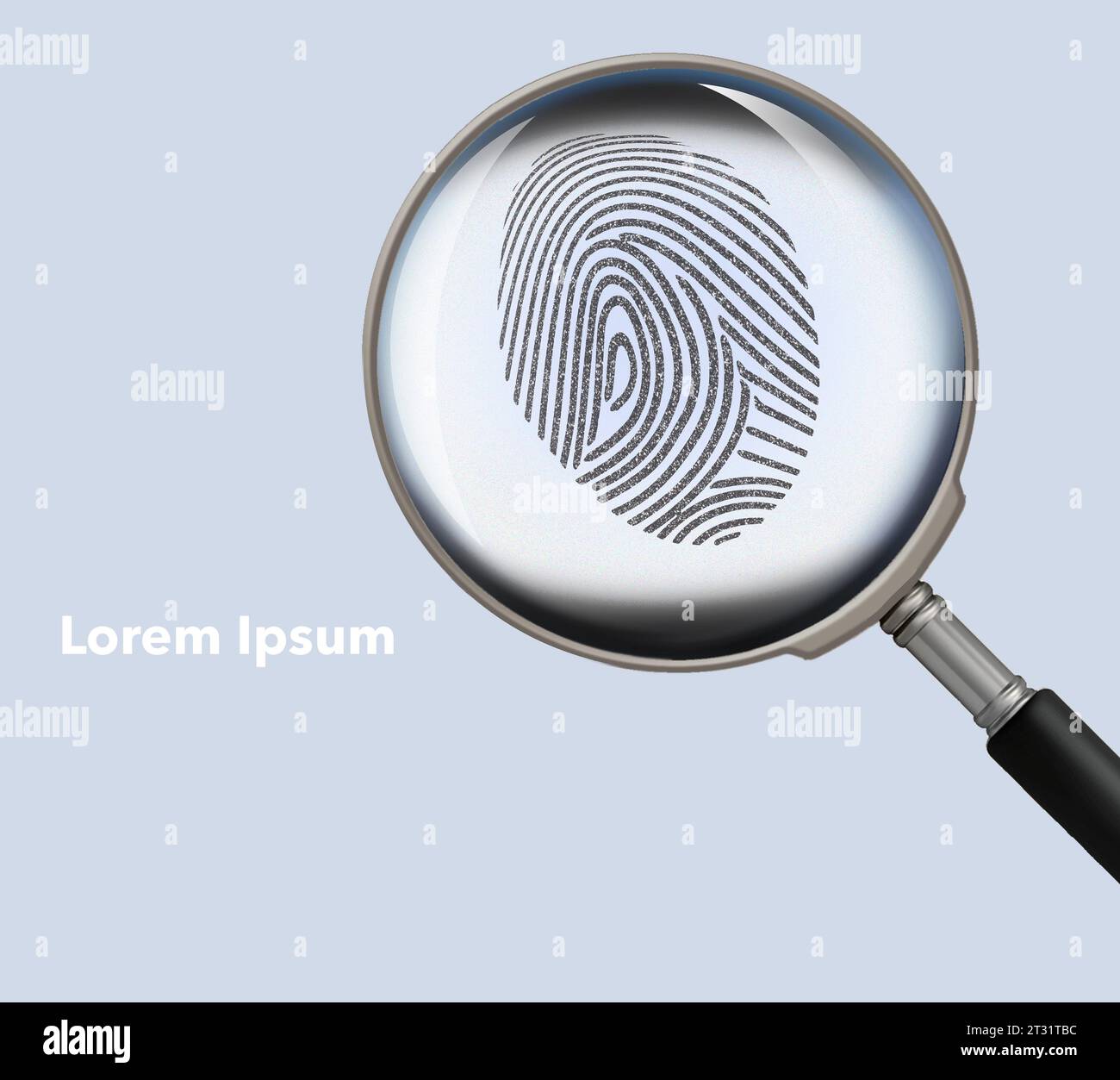 A human fingerprint is examined under a magnifying glass in a 3-d ...