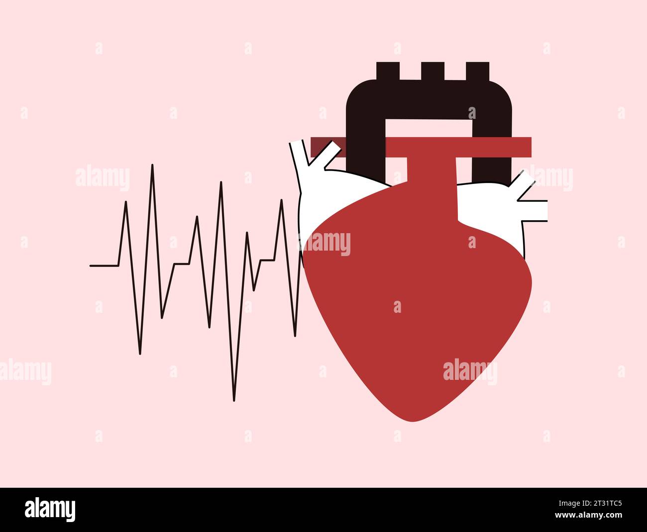 Heart care flat geometric drawing with cardiogram line for creating ...