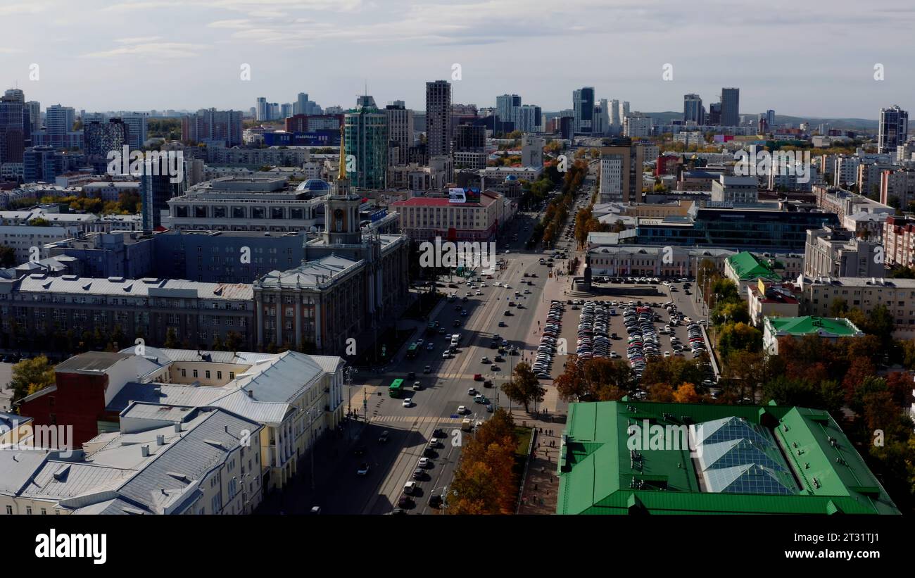 A summer moving city of a million people taken from a helicopter. Stock ...