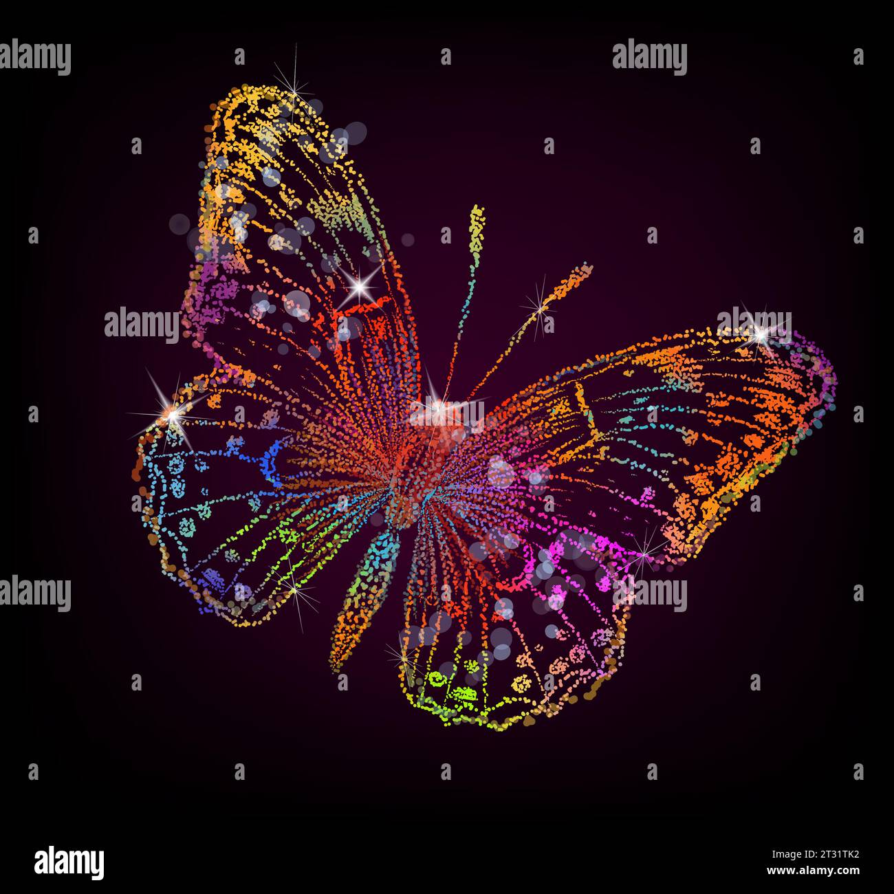 Beautiful colored abstract butterflies on a black background. hand ...