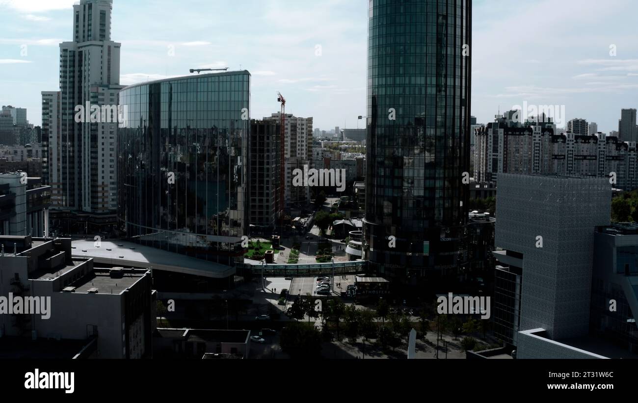 Summer landscape on a built-up city from a height. Stock footage. High ...