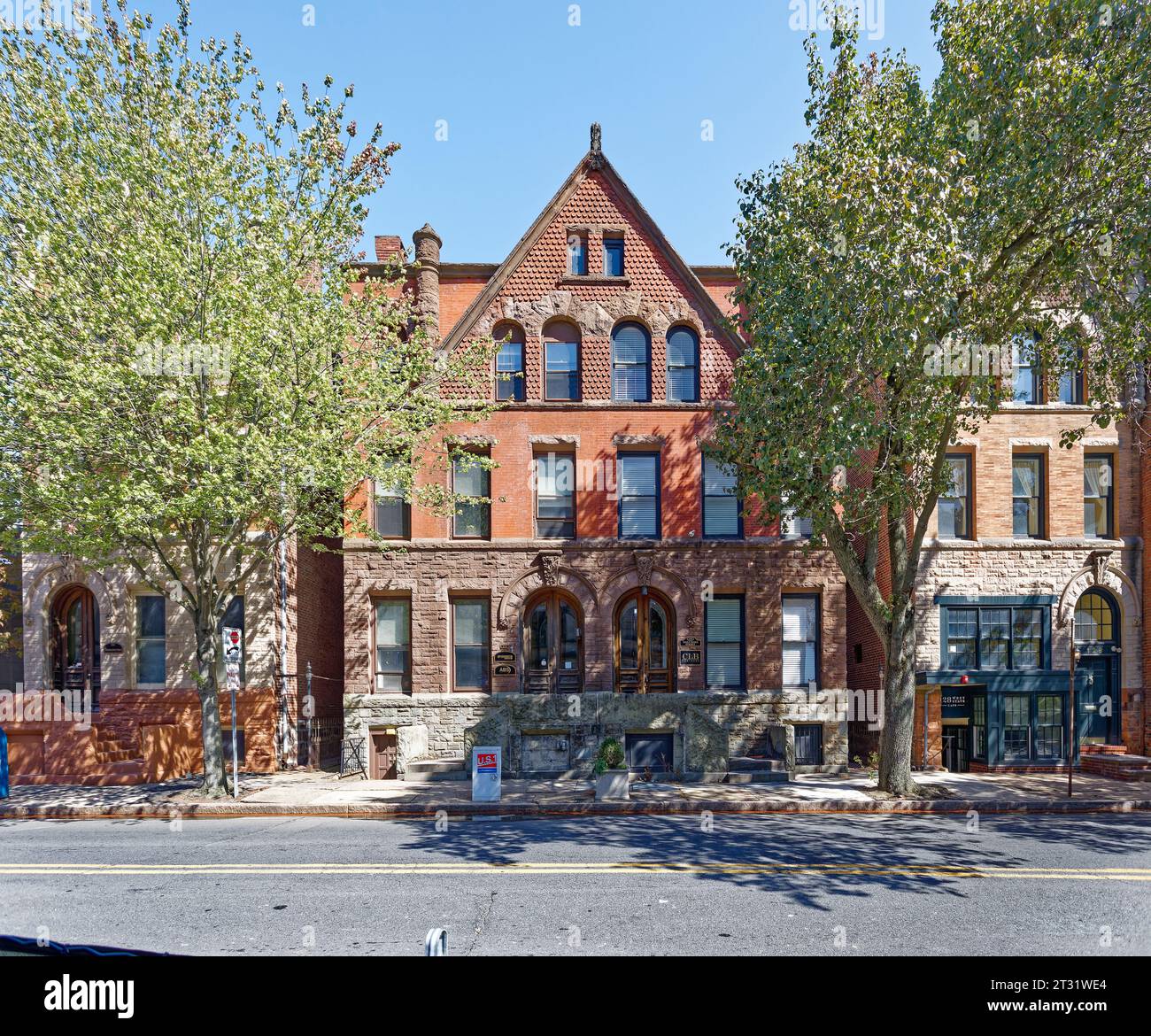 Downtown Trenton: A double house with Richardsonian styling; brick ...