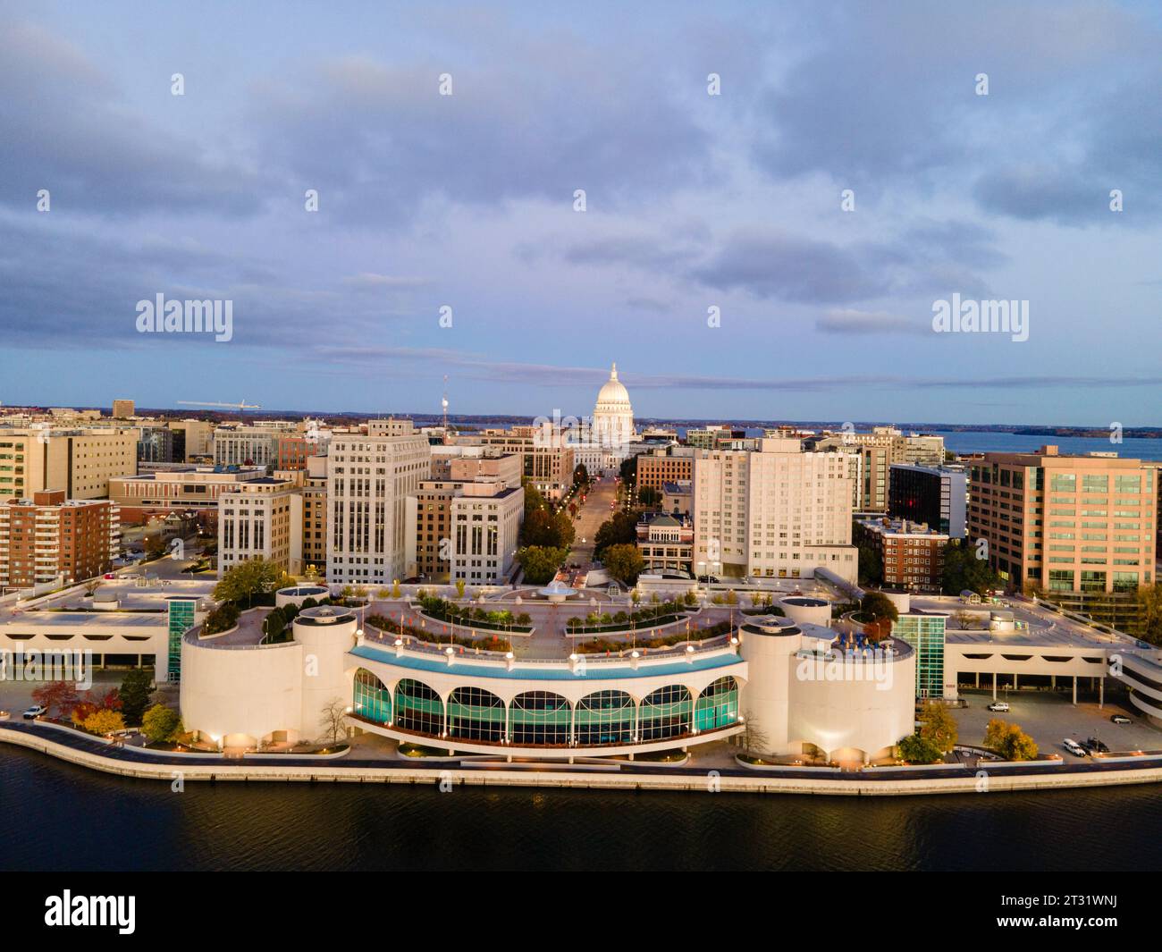 Aerial photograph of Madison, Wisconsin on a beautiful autumn sunrise ...