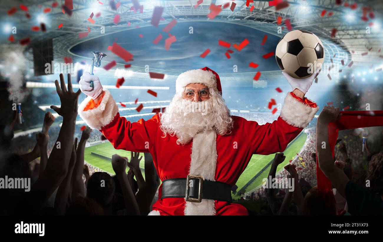 Santa claus ready to see a soccer match in a football stadium Stock ...