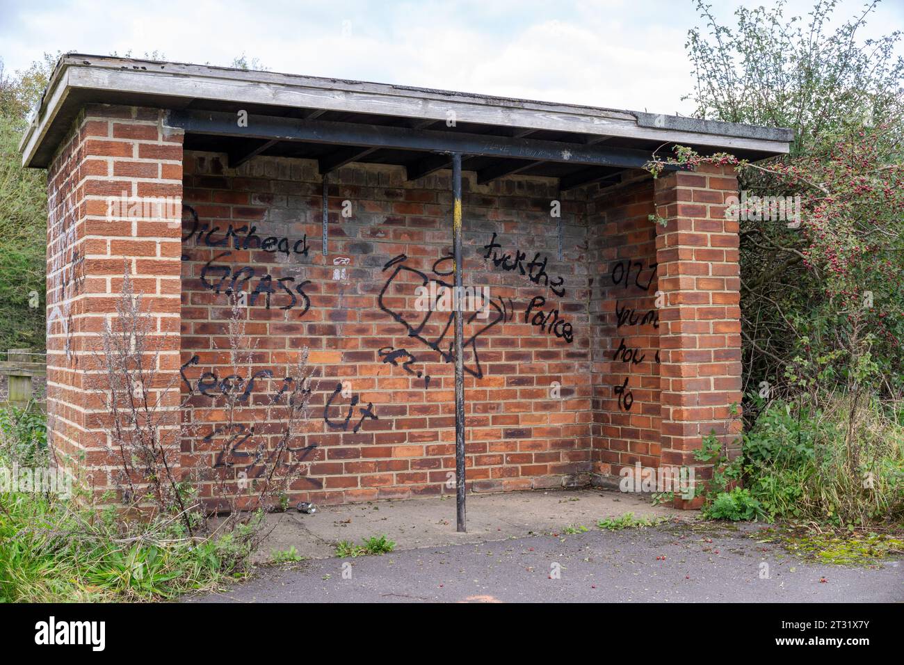 Brick built bus stop or bus shelter near Tursdale, Co Durham, UK ...