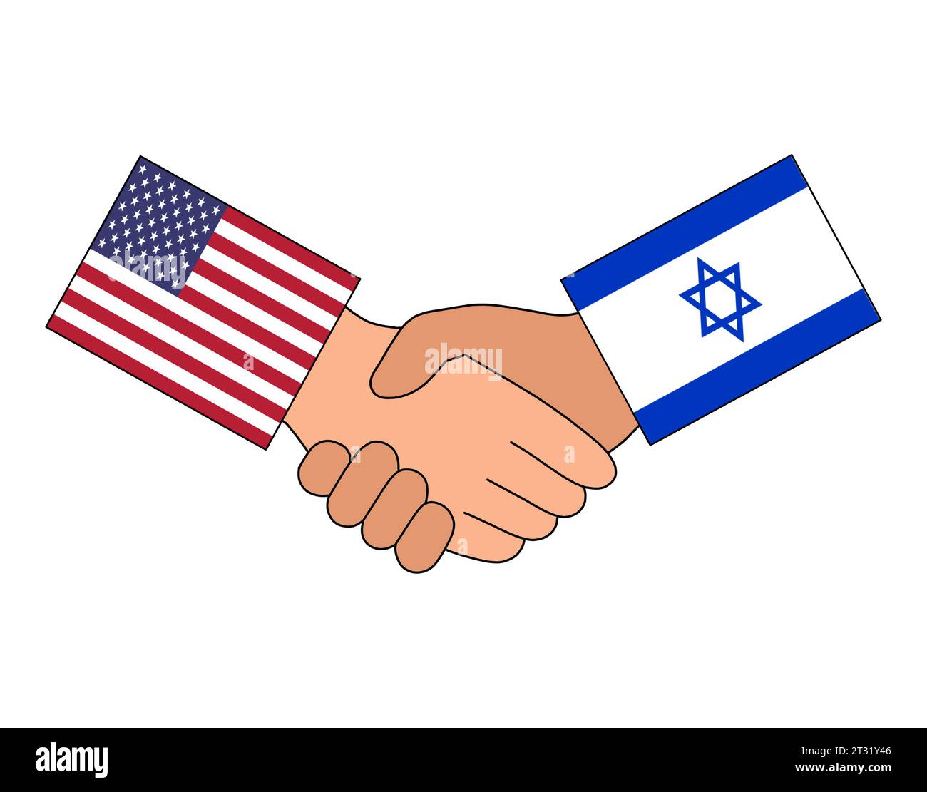 Illustration drawing of American and Israel flags handshake. Peace ...