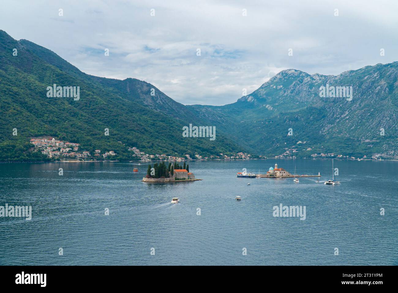 Perast Islands of St. George and Our Lady of the Rocks, mountains in ...