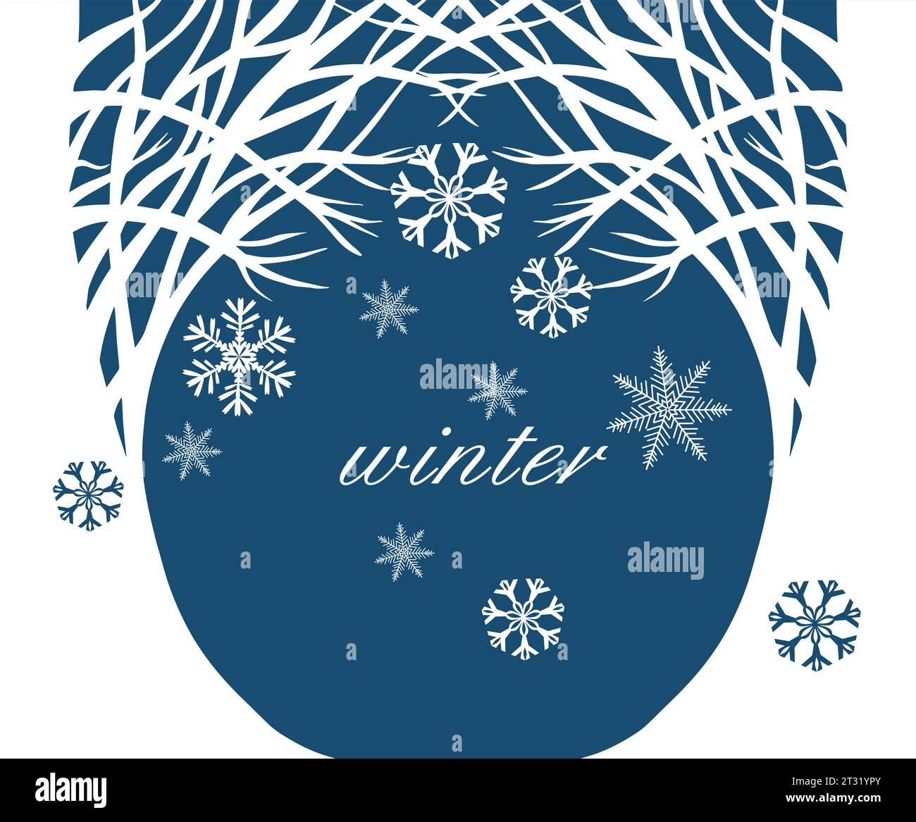 Winter trees with snowflakes. hand drawing. Not AI, Illustrat3. Vector ...
