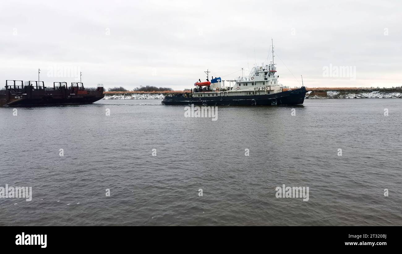 Sea transportation with barges. Clip. Floating barges for cargo ...