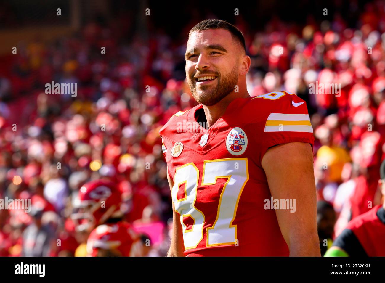 Kansas City Chiefs tight end Travis Kelce responds to cheers from the ...